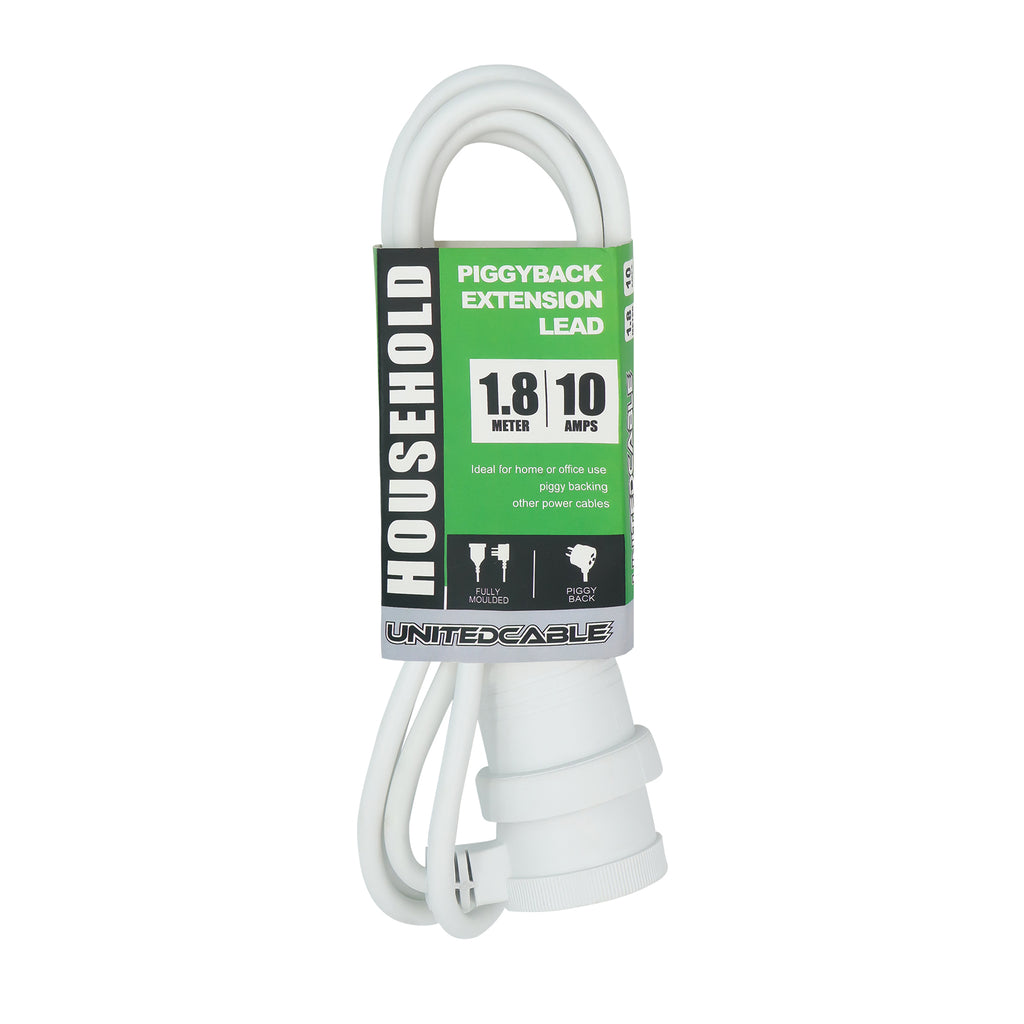 Extension Lead Piggy Back White 10A 240V 1.8M SAA– Maxrite