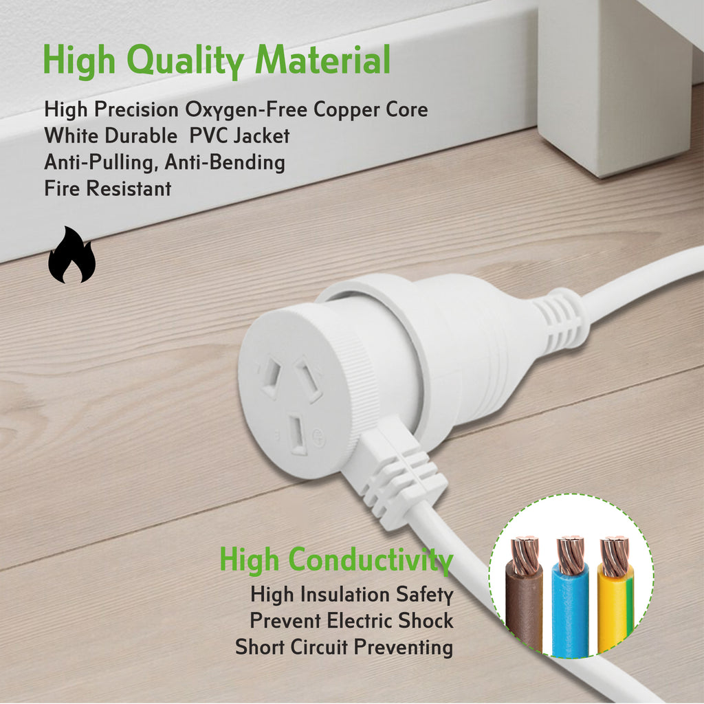 Extension Lead Piggy Back White 10A 240V 1.8M SAA– Maxrite