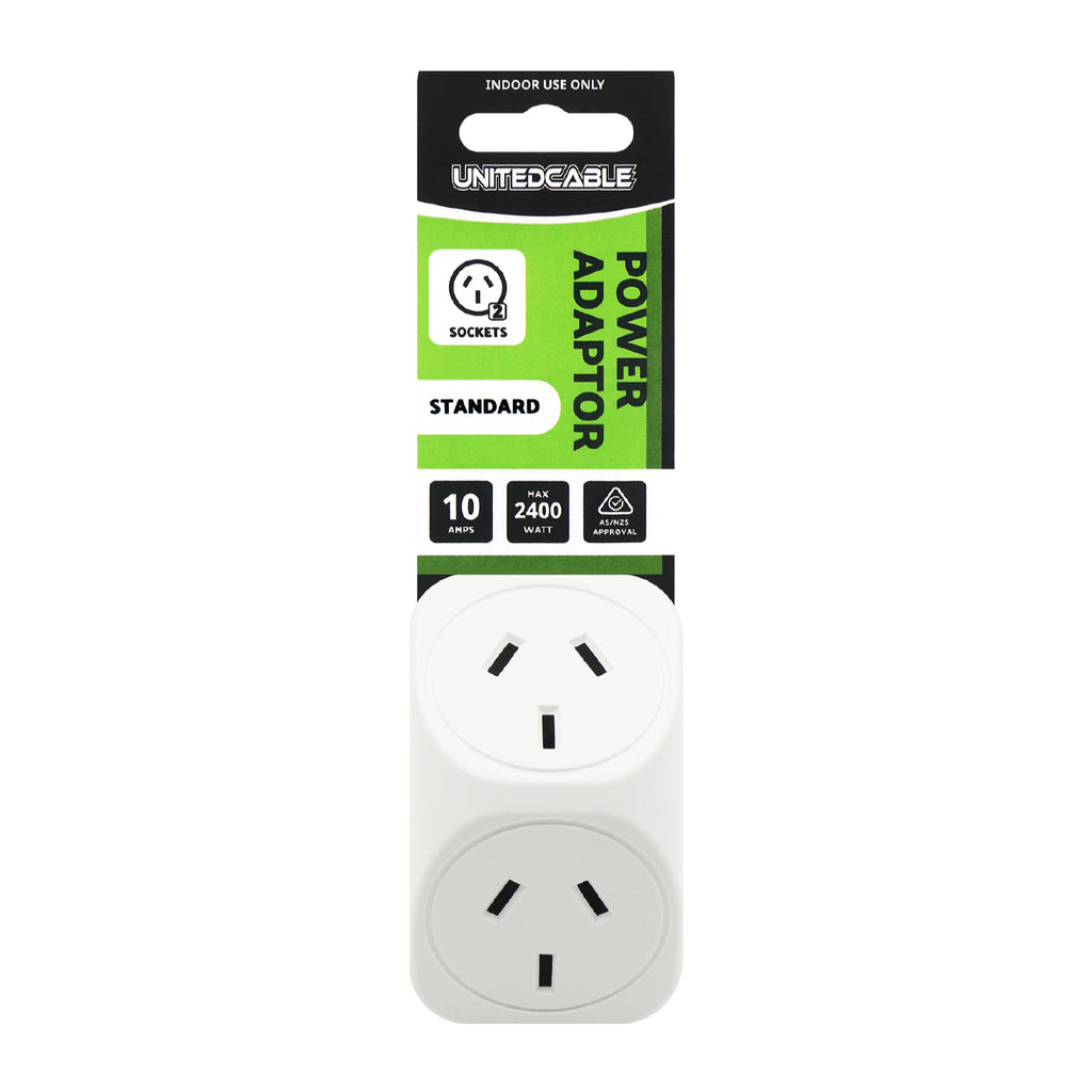 Power Adaptor Standard White 10A 240V 2 Outlets SAA– Maxrite