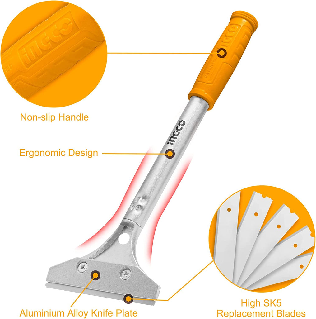 INGCO 4 Inch Razor Blade Floor Scraper Tool with 6pcs Metal Razor Blad ...