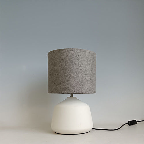 MUTBERG Cement Table Lamp With Drum Cotton-Linen Shade With Rolled Edg ...