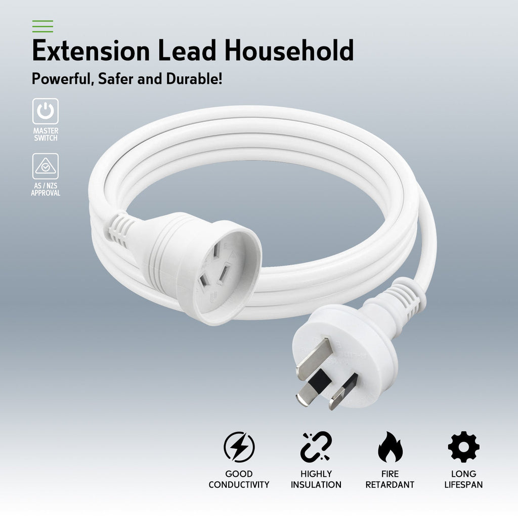 UNITED CABLE 3M 5M 10M 10Amp Power Extension Lead White 240V SAA– Maxrite