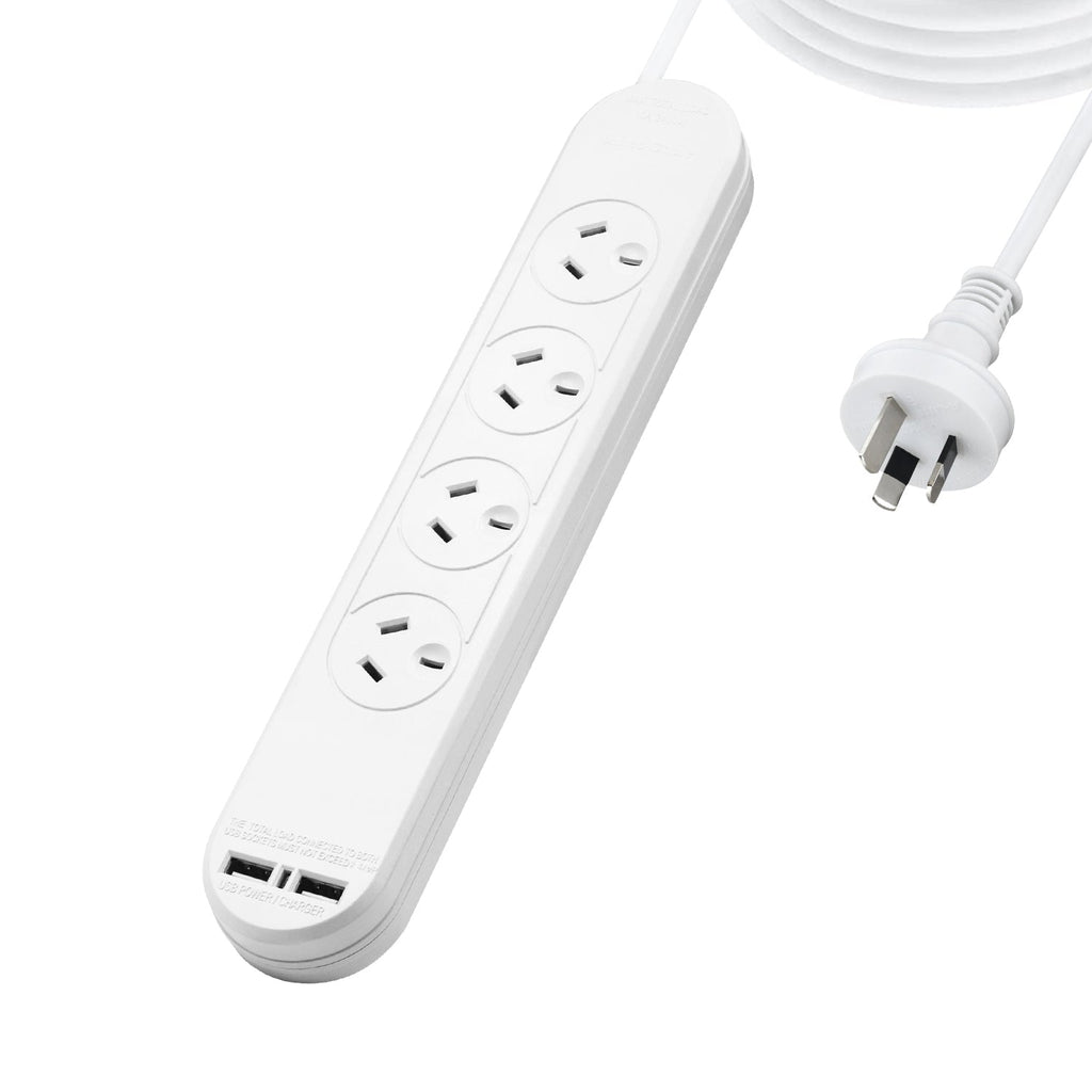 UNITED CABLE Powerboard 4 Way AUS Sockets with 2 USB Charging Ports Su ...