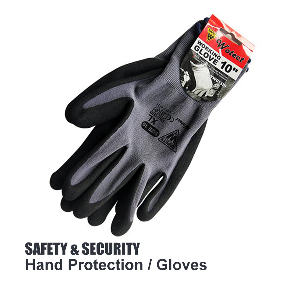 WOTECT Safety Working Glove Nitrile Coated Black Size 10 (XL)– Maxrite