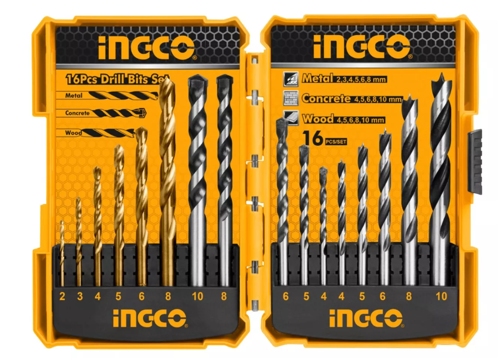 INGCO AKD9165 Metal, Concrete & Wood Drill Bit Set 16Ps– Maxrite