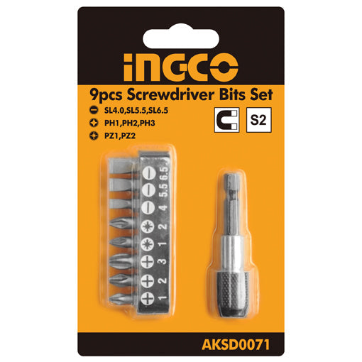 INGCO AKSD0071 Screwdriver Bits Set 9Pcs– Maxrite