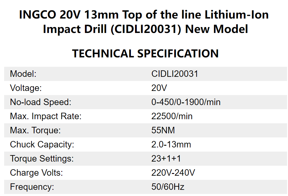 INGCO-CIDLI20031-Li-ion-Cordless-Hammer-Drill-Kit-20V– Maxrite