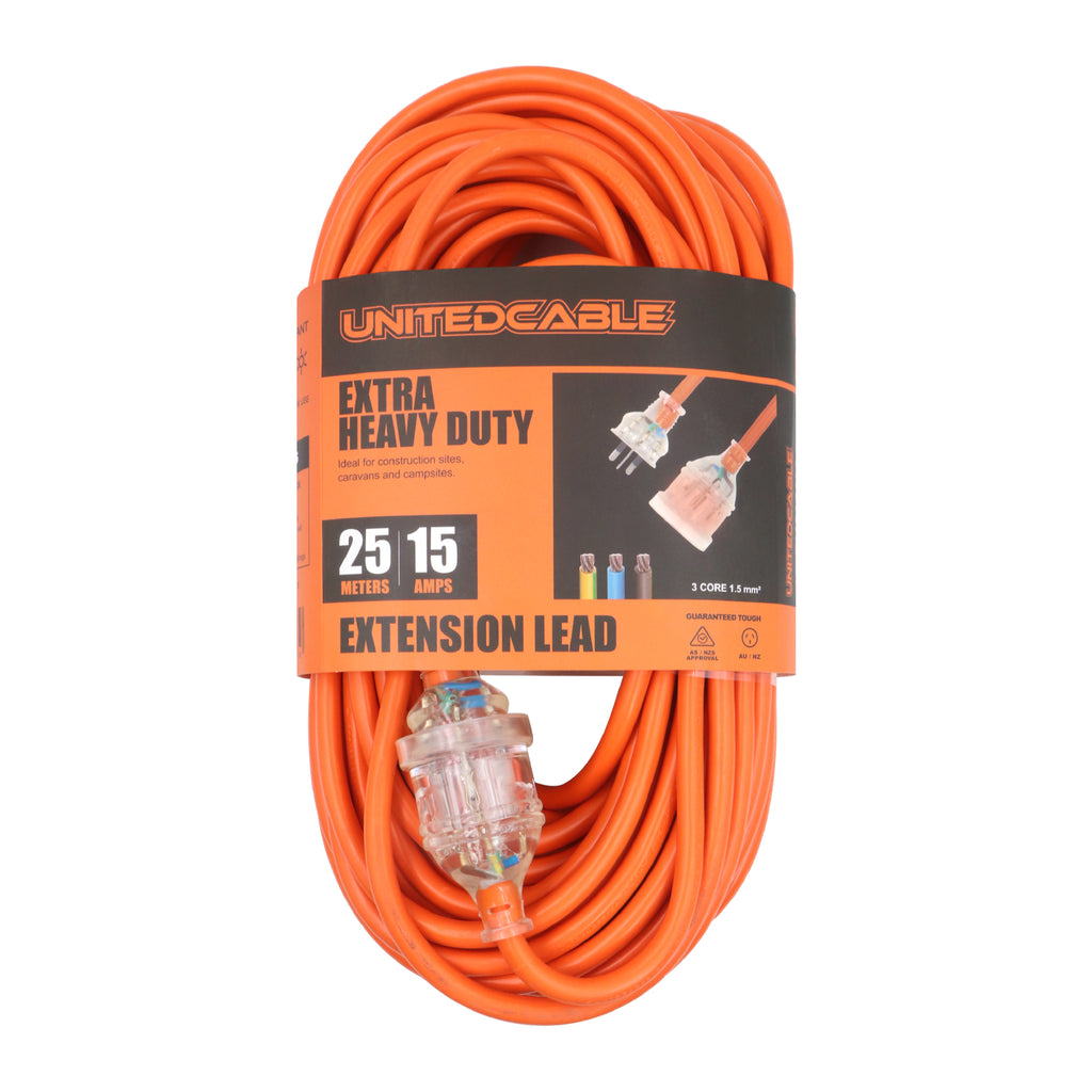 UNITED CABLE Extension Lead 15 & 25 Meter 15Amp 240V Orange– Maxrite