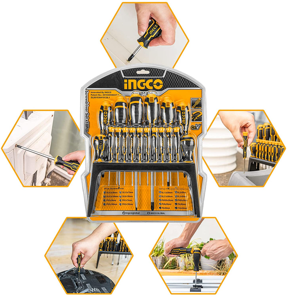 INGCO HKSD1828 Screwdriver Ser 18Pcs Trade– Maxrite
