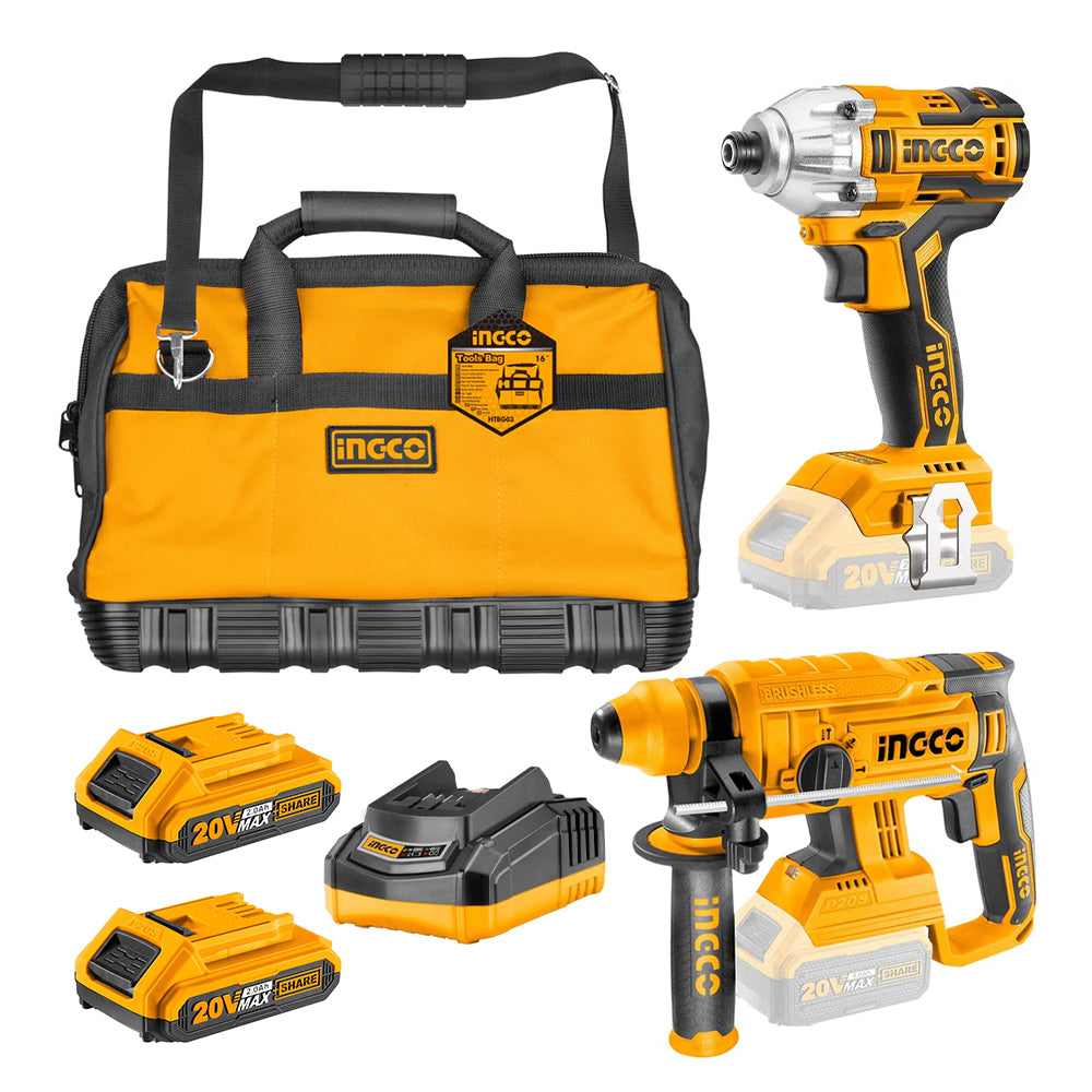 INGCO 20V Cordless 2 Piece 2 x 2.0Ah Combo Kit INGCOSET-1– Maxrite