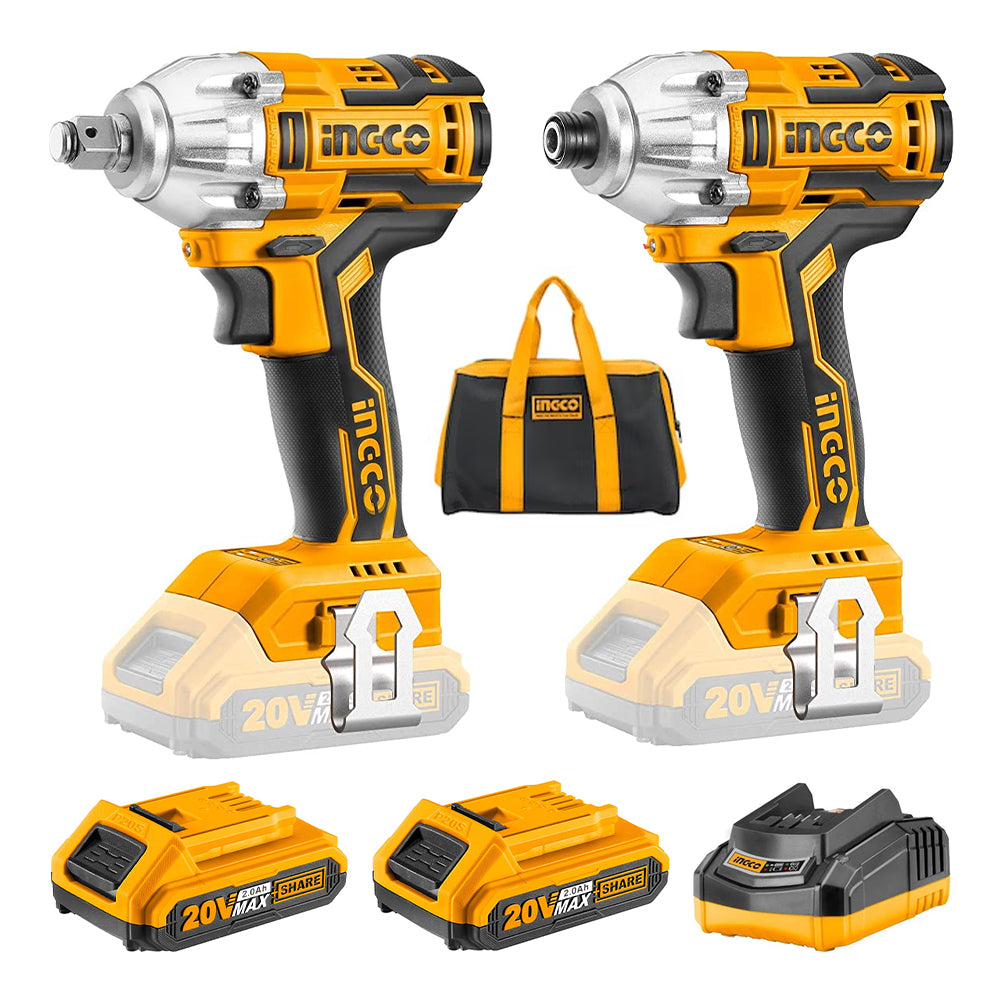 INGCO 20V Cordless 2 Piece 2 x 2.0Ah Combo Kit INGCOSET-14– Maxrite